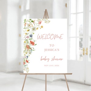 Editable Wildflower Baby Shower Welcome Sign, Boho Baby Shower Welcome ...