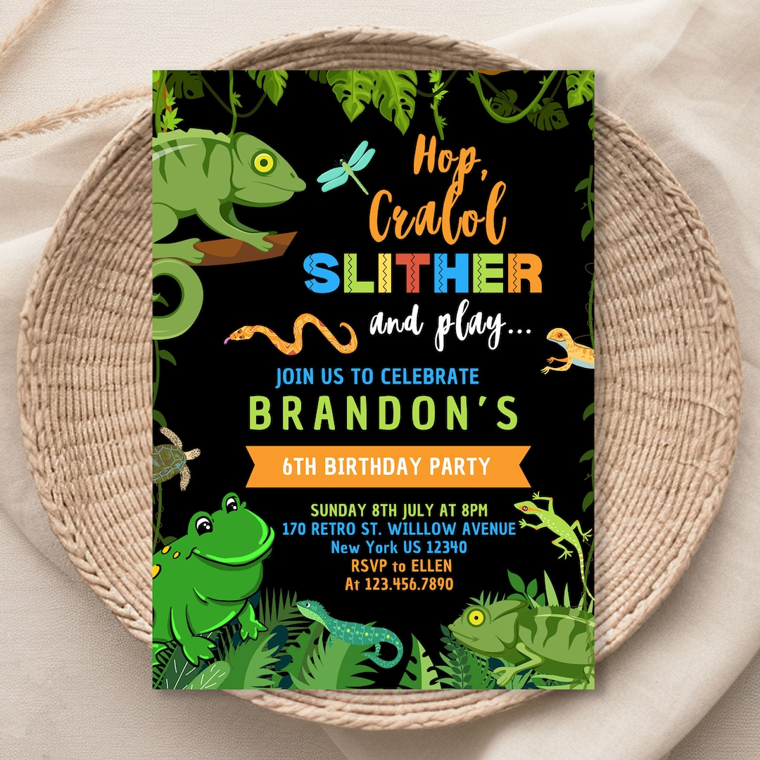 Reptile Birthday Party Invitation, Printable Reptile Invite, Reptile Birthday, Canva 5x7 1191 - Etsy