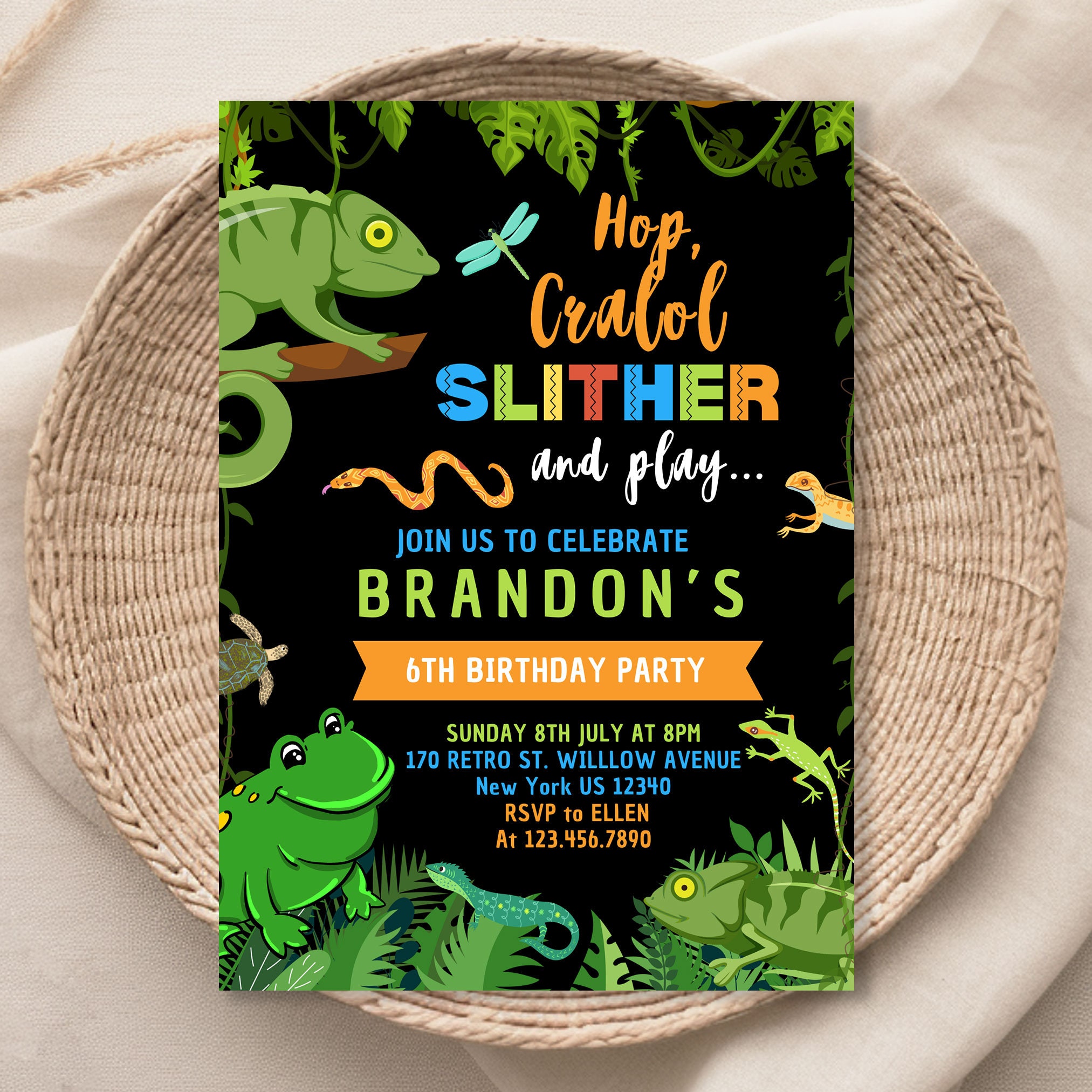 Reptile Birthday Party Invitation, Printable Reptile Invite, Reptile ...