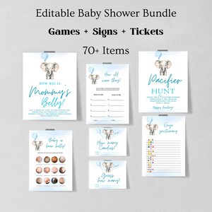 Elephant Baby Shower Games Bundle, Blue Elephant, Instant Download ...