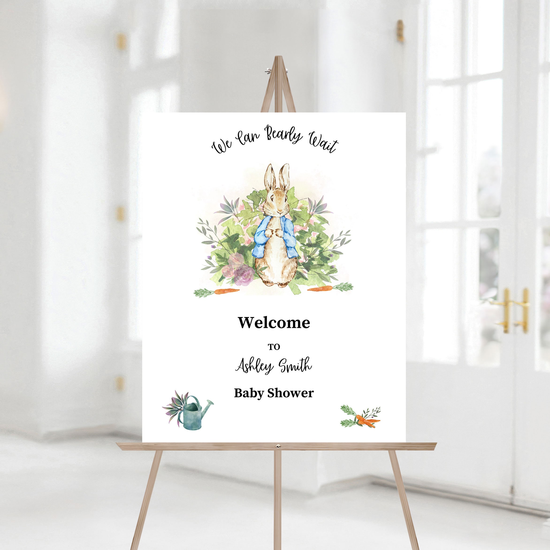 Editable Peter Rabbit Baby Shower Welcome Sign, Boy Blue Rustic Peter ...