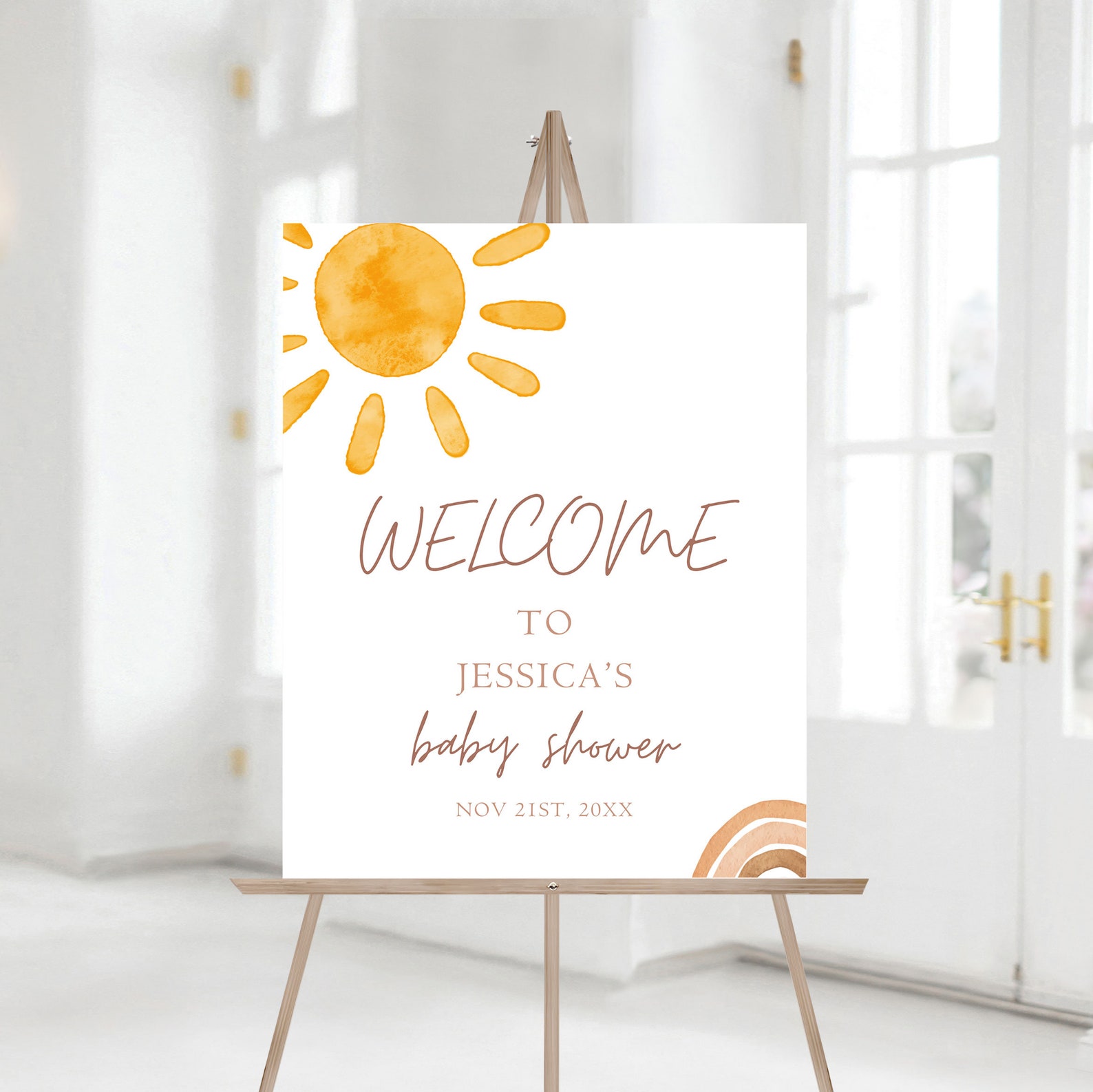 Editable Sun Baby Shower Welcome Sign, Boho Sunshine Baby Shower ...