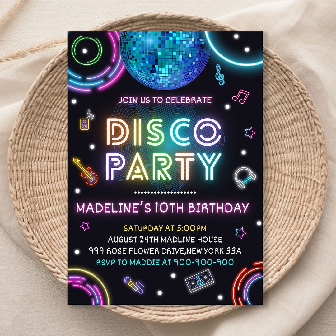 Disco Party Birthday Invitation, Editable Glow Party, Disco Gender ...