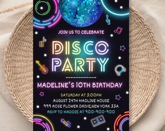 Editable Disco Party Birthday Invitation, Tie Dye Disco Gender Neutral ...