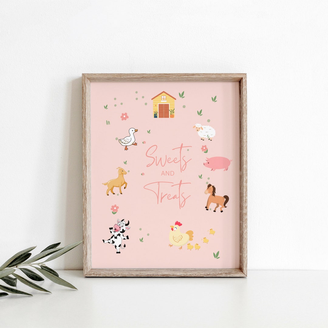 Editable Custom Sign Farm Animals Sign Pink Barnyard Birthday ...