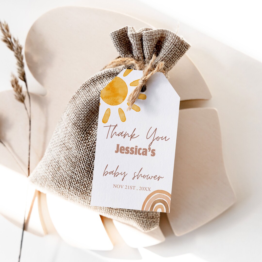 Editable Sun Baby Shower Favor Tags, Boho Sunshine Baby Shower Favor ...