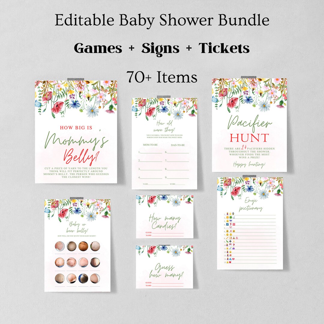 Garden Floral Baby Shower Games Bundle, Spring Flowers Party Games Pack ...