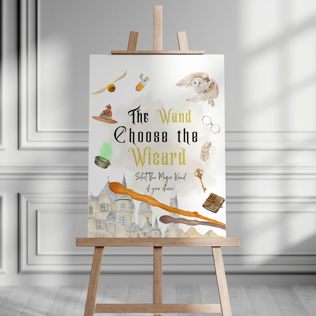 Wizard Party Sign Wizard Birthday Sign Wand Chooses the Wizard Party ...