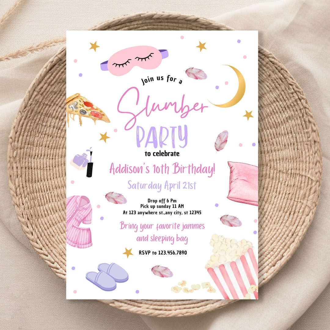 Editable Slumber Party Birthday Invitation Sleepover Birthday Invite ...