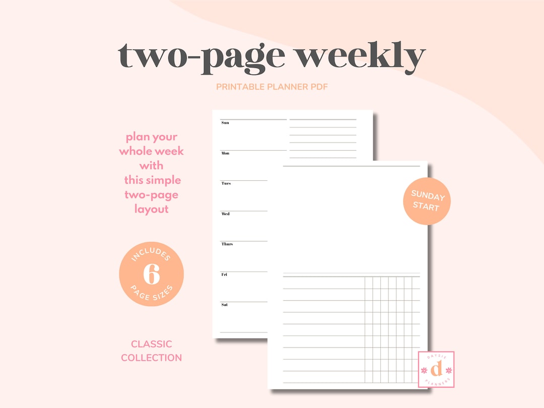 Two-page Weekly Planner • UNDATED • CLASSIC • Weekly Planner Inserts ...