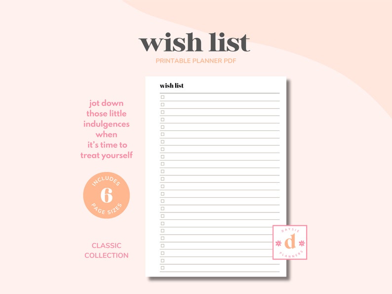 WISH LIST • CLASSIC • Printable • Wish List Planner Inserts • Instant ...