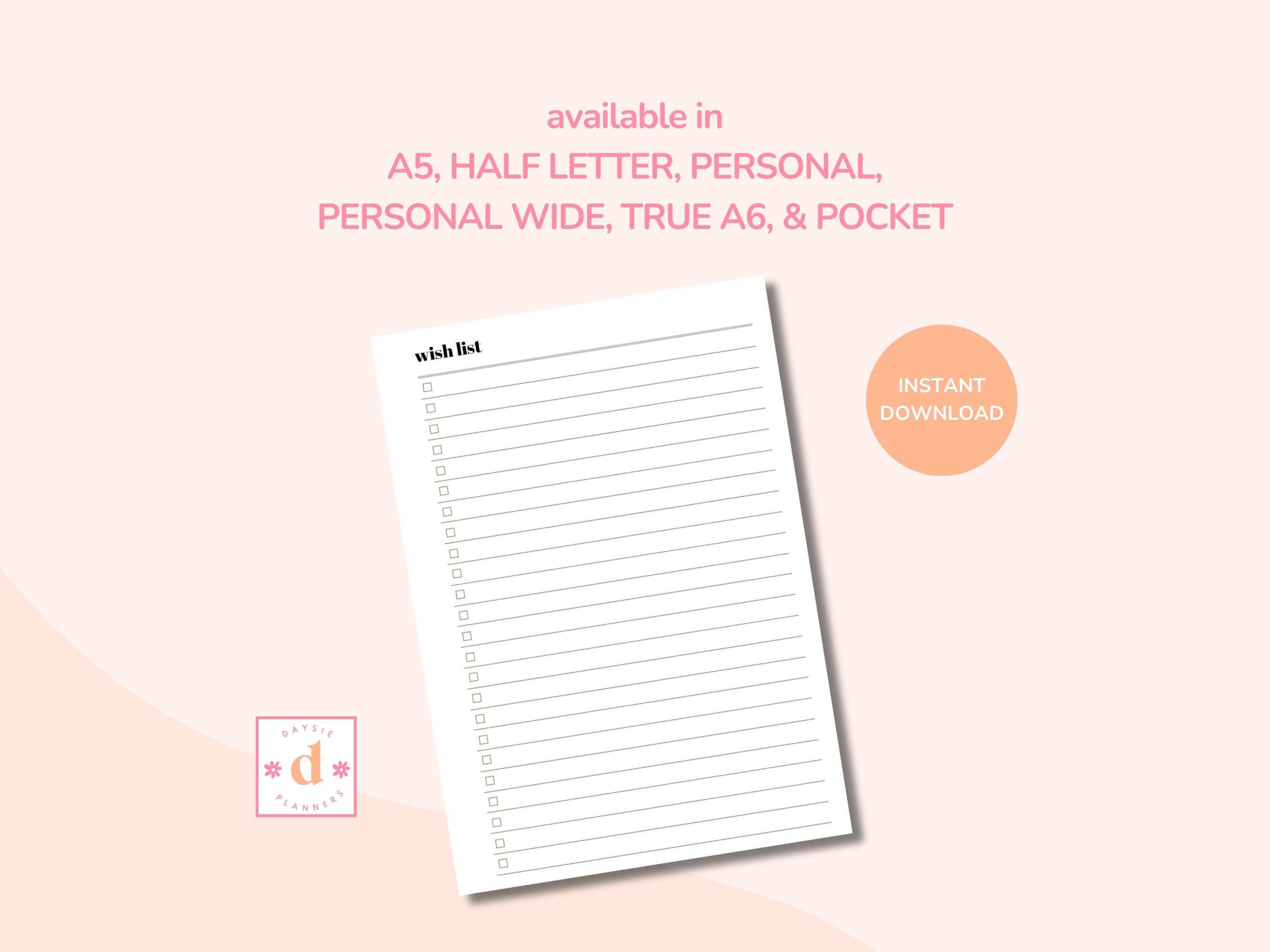 WISH LIST • CLASSIC • Printable • Wish List Planner Inserts • Instant ...