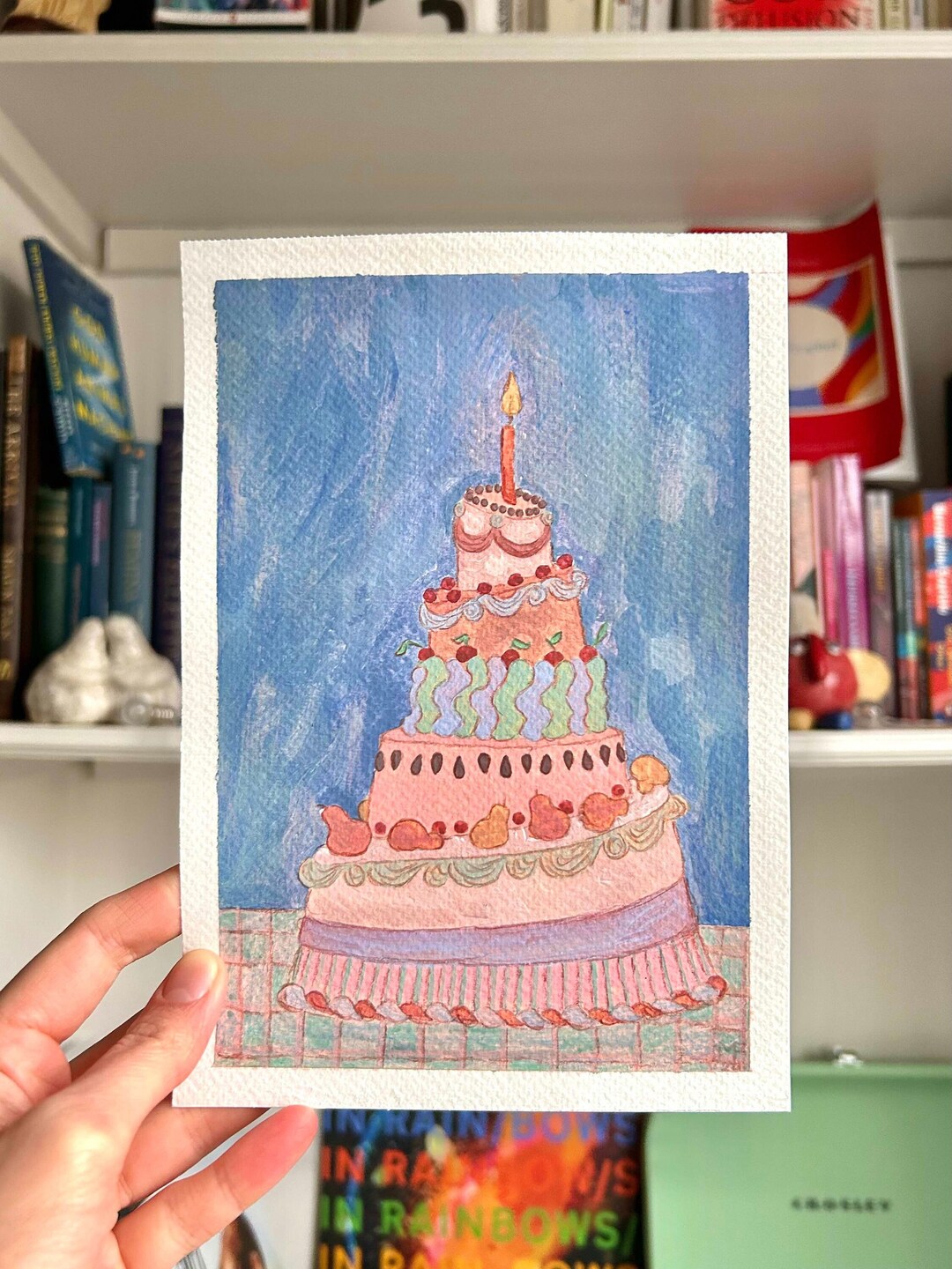 Pastel Dreams Birthday Cake Painting Hand-painted Gouache Art A5 Size ...