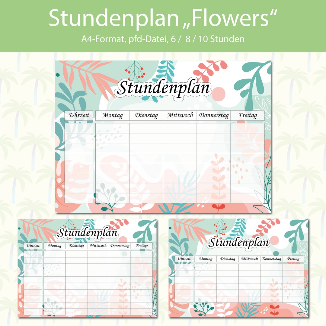 Timetable Flowers / Flowers / A4 / Digital / Download / Adults - Etsy