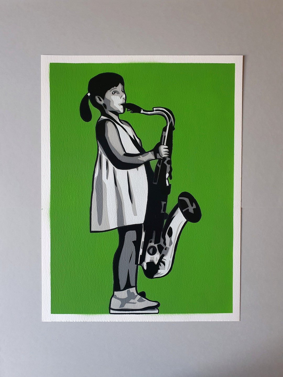 Stencil: the Saxophone Player on Handmade Paper 24 X 32 Cm - Etsy