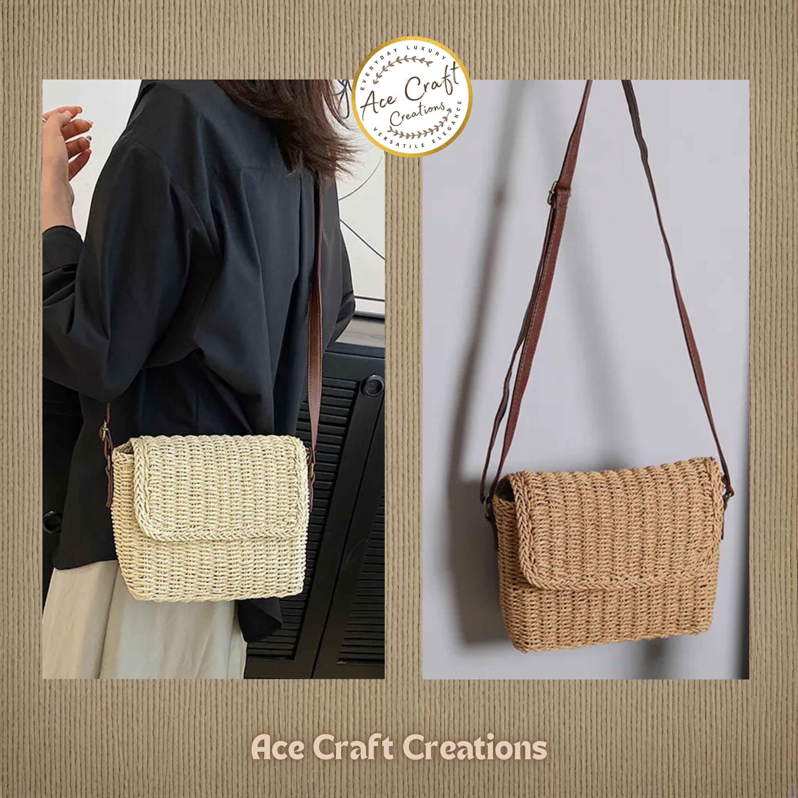 Elegant Hand Woven Straw Crossbody Bag: Versatile Fashion Handbag for ...