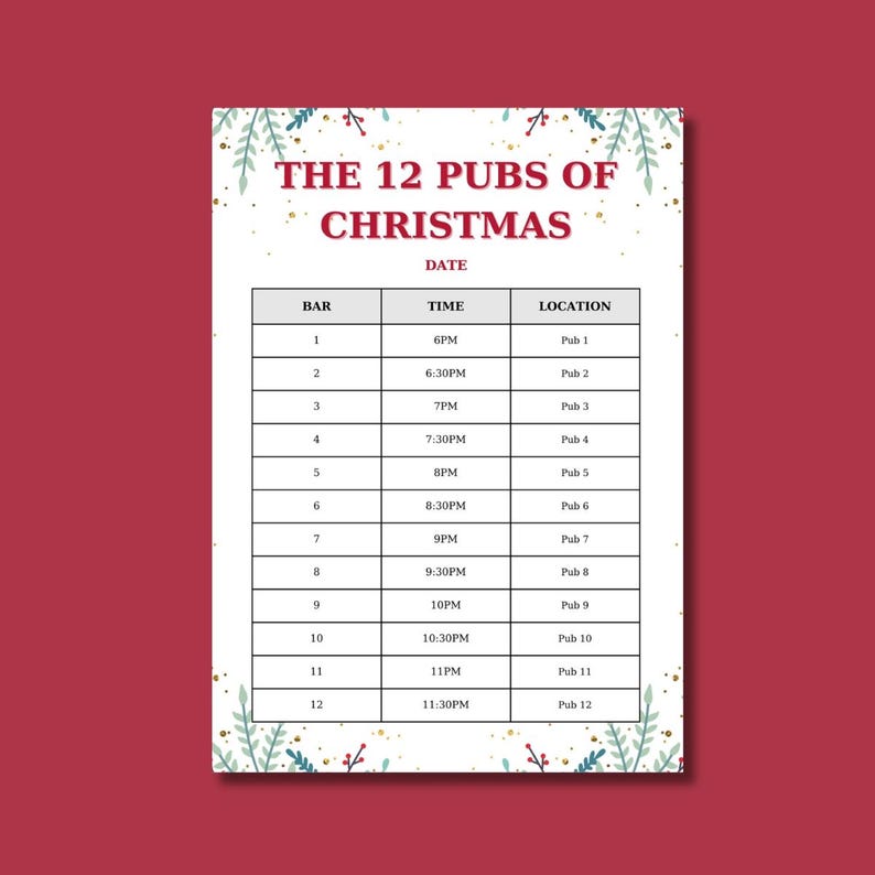 12 Pubs of Christmas Planner - Etsy