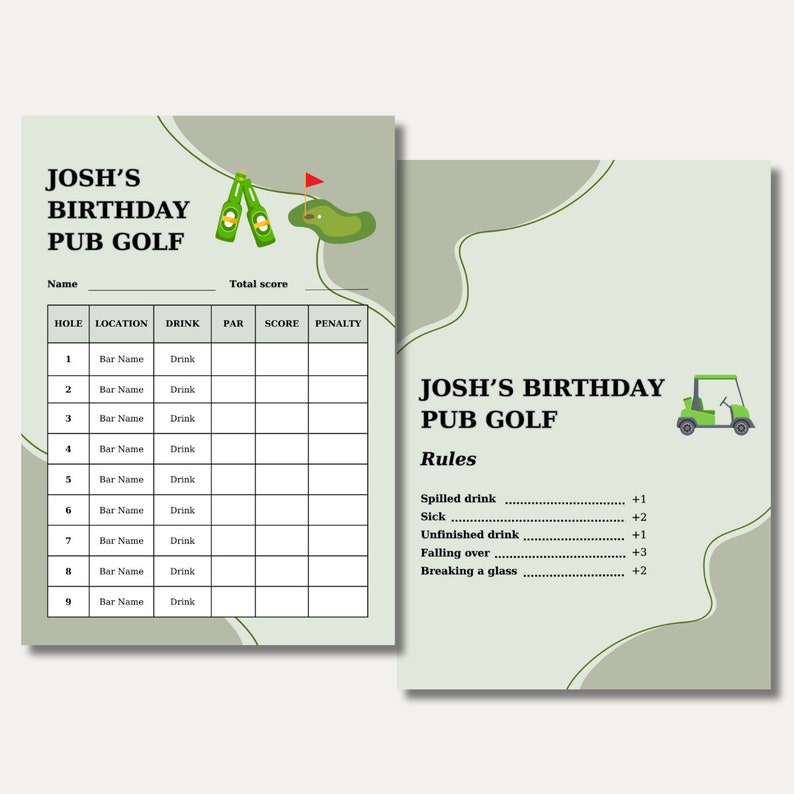 Customisable Pub Golf Scorecard Templates - Green - Etsy