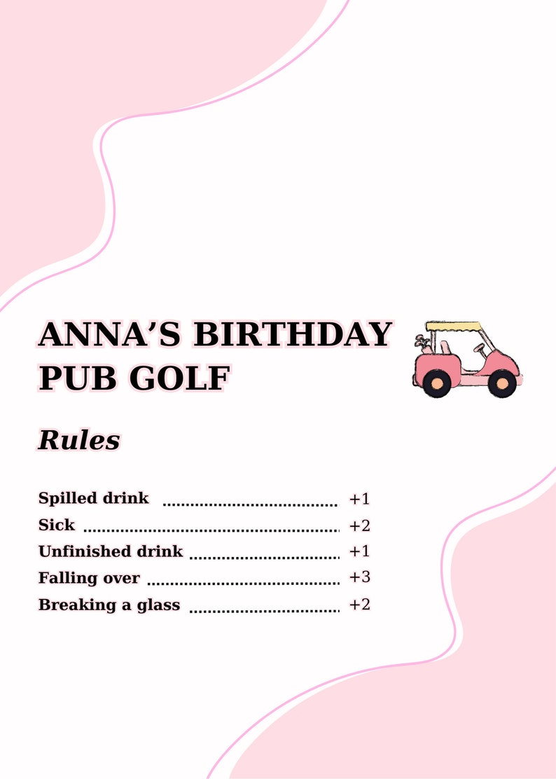 Customisable Pub Golf Scorecard Templates - Pink - Etsy