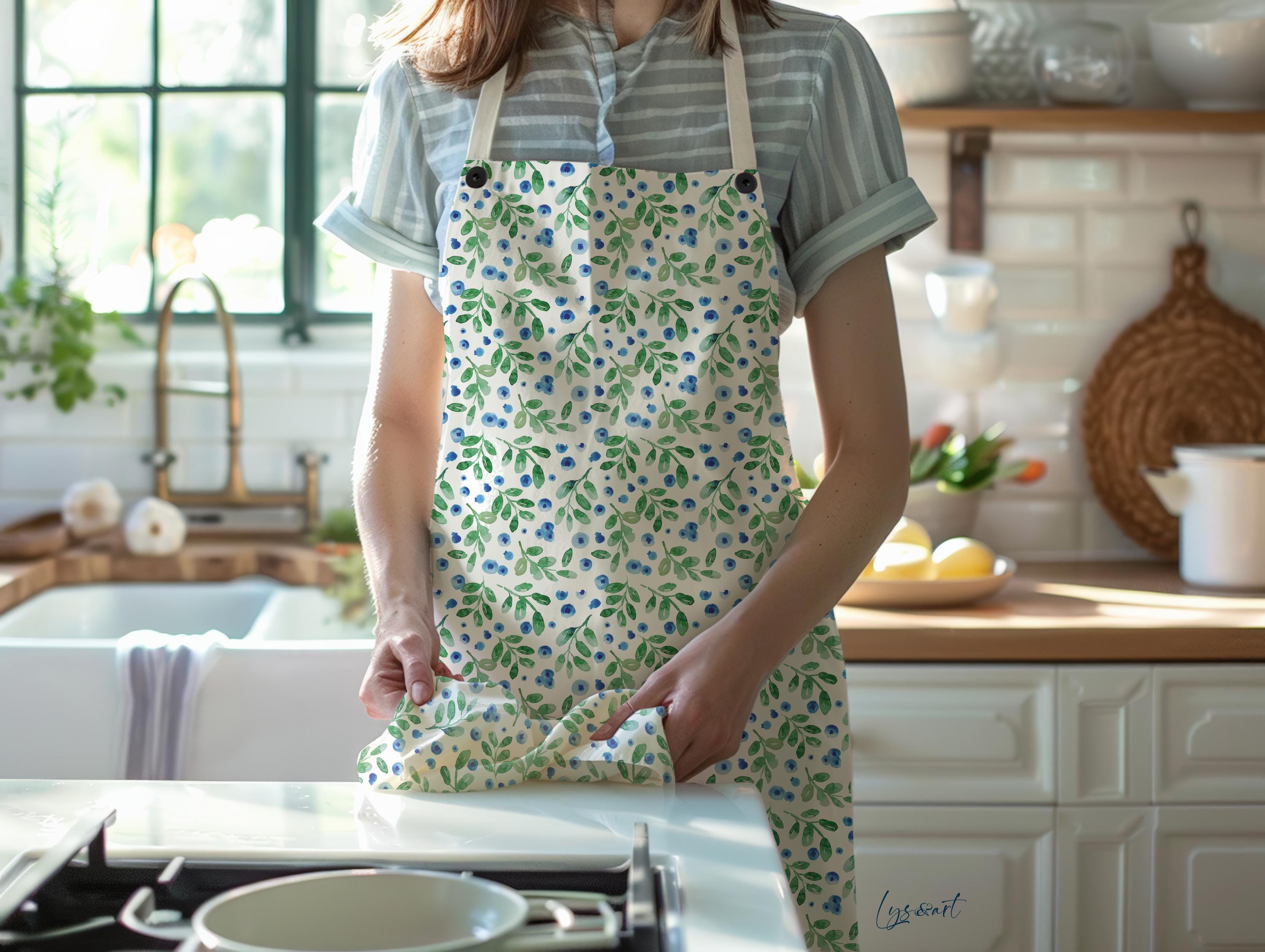 Apron Cute Kitchen Blueberry Cooking Apron, Baking Gift for Chef, Women ...