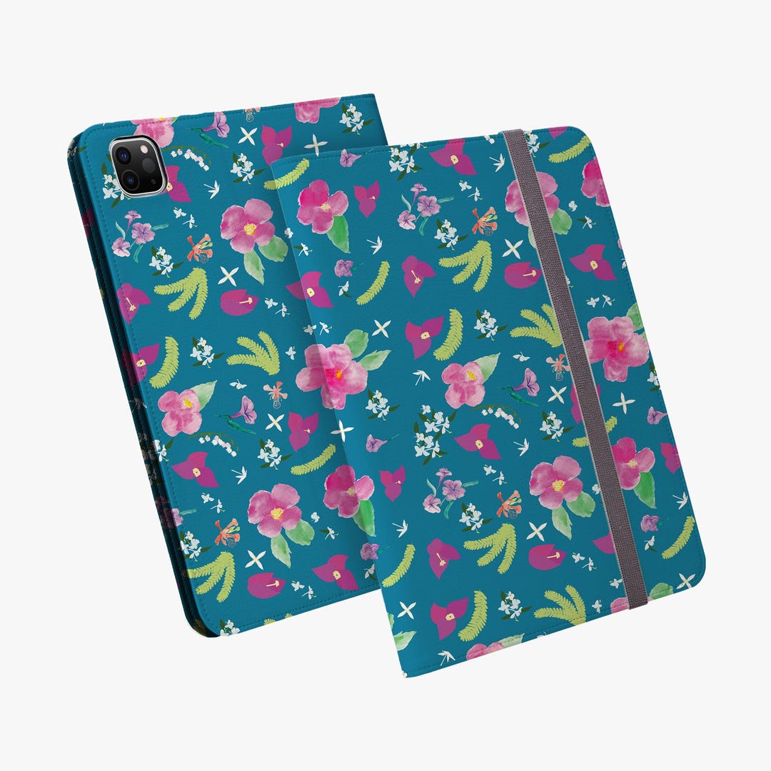 IPad Folio Case, Cuban Flowers Watercolor Tablet Sleeve, Floral Tech ...