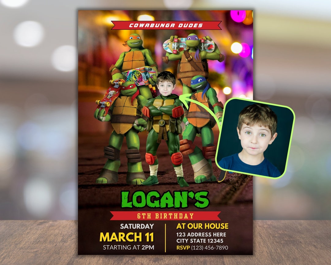 Customized Turtle Birthday Invitation With Photo, Turtles Birthday ...