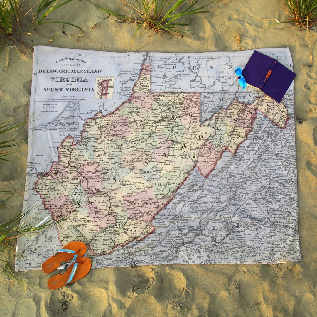 West Virginia Vintage Map Blanket - Etsy