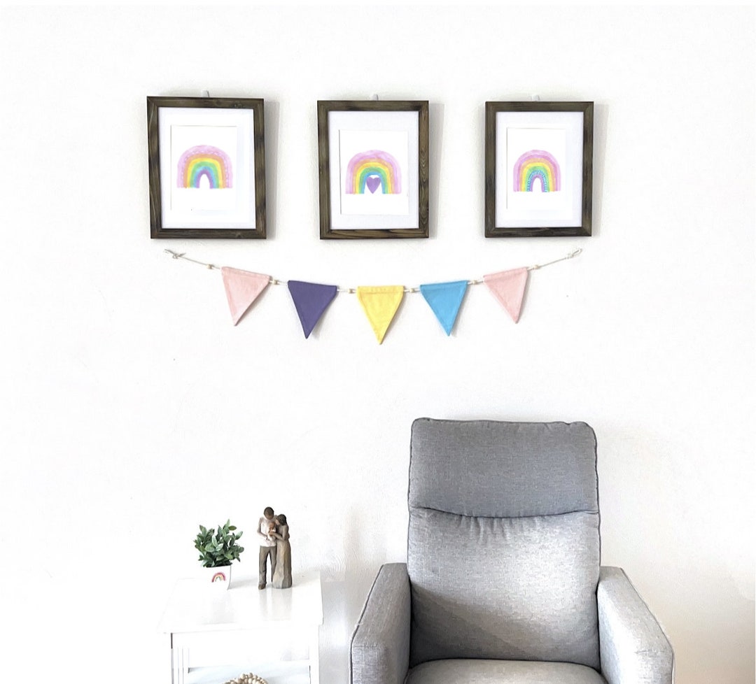 Watercolor Rainbow Prints & Fabric Bunting Banner: Boho Nursery Decor ...