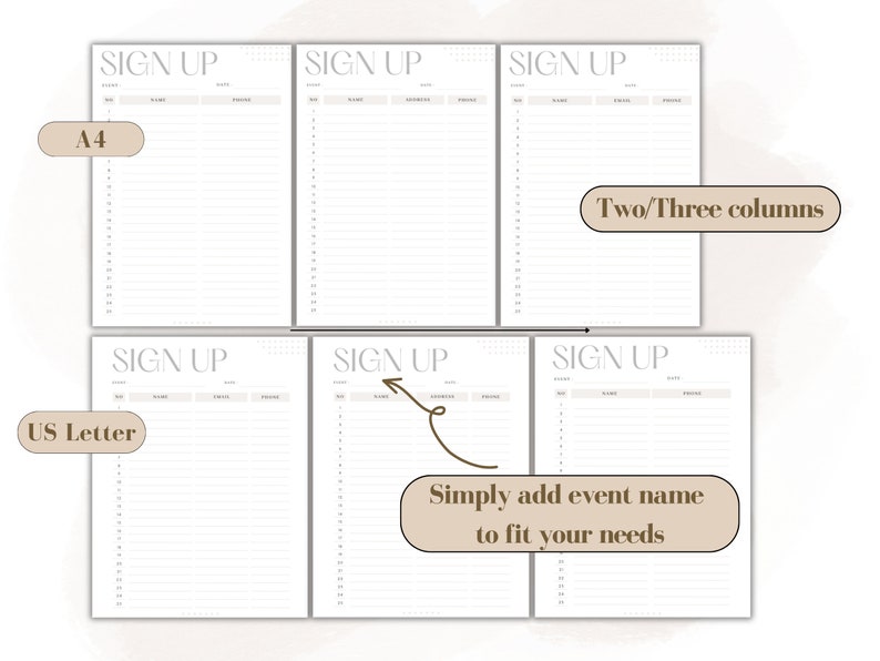 Sign up Sheet, Sign up Template,event Sign Up,party Sign Up,sign up ...