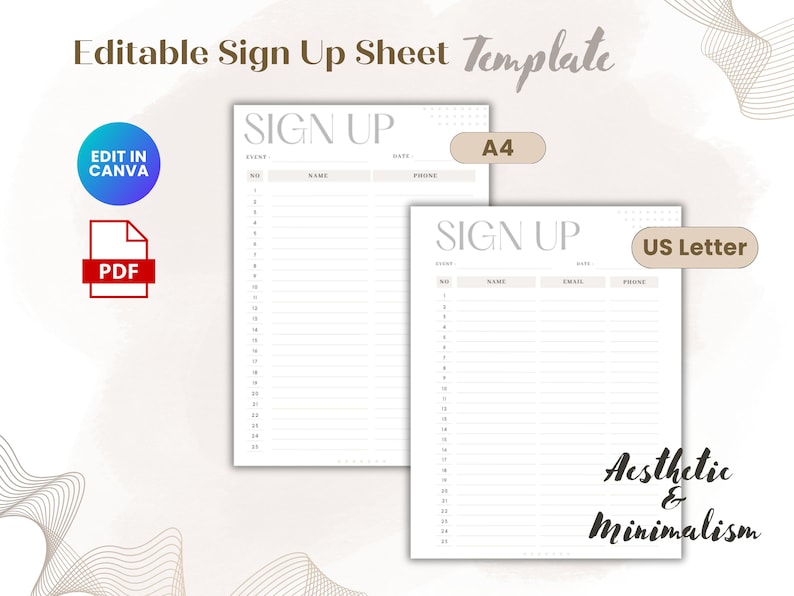 Sign up Sheet, Sign up Template,event Sign Up,party Sign Up,sign up ...