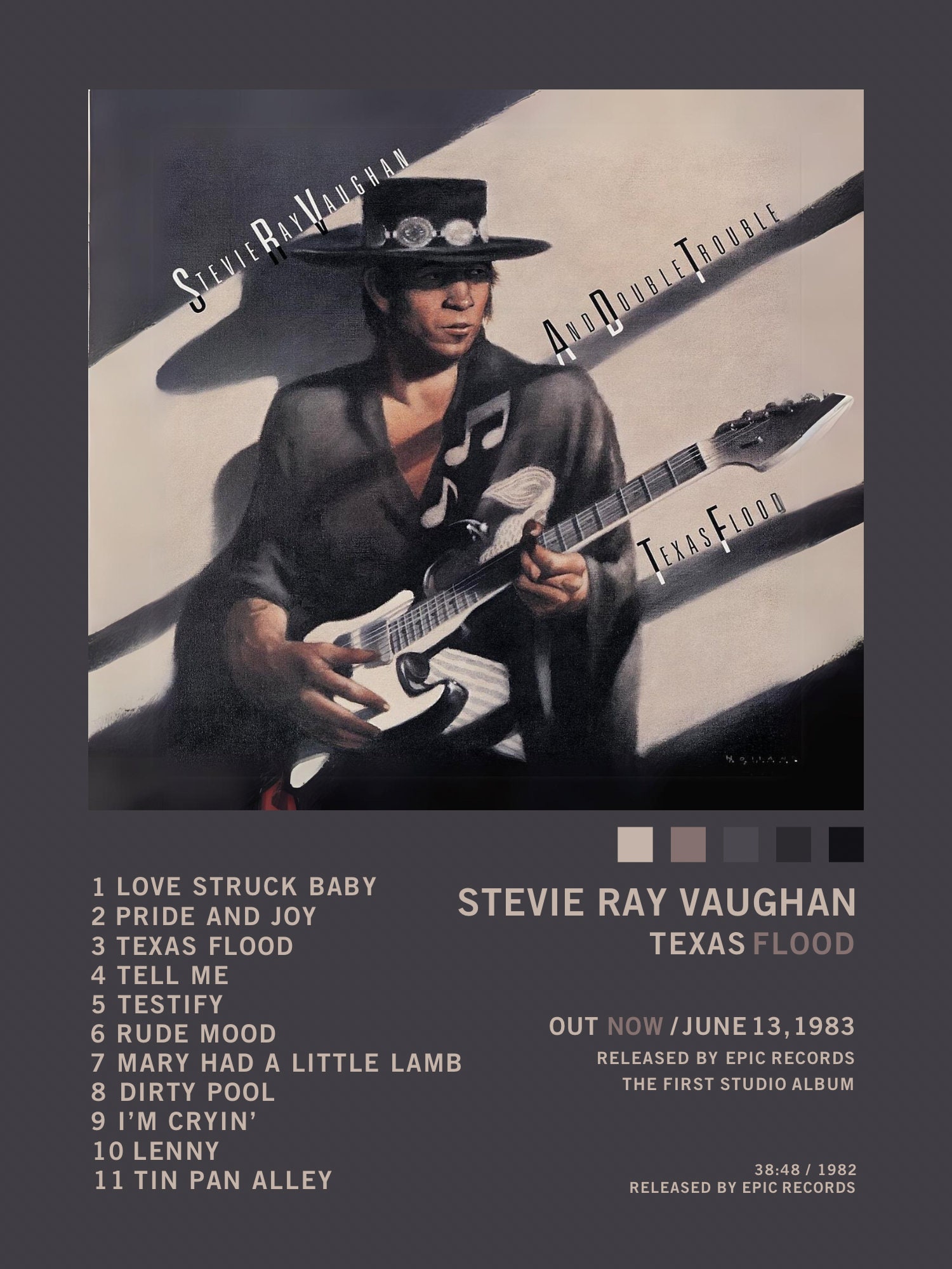 STEVIE RAY VAUGHAN Poster / Texas Flood / Wall Art Print / Digital Art ...