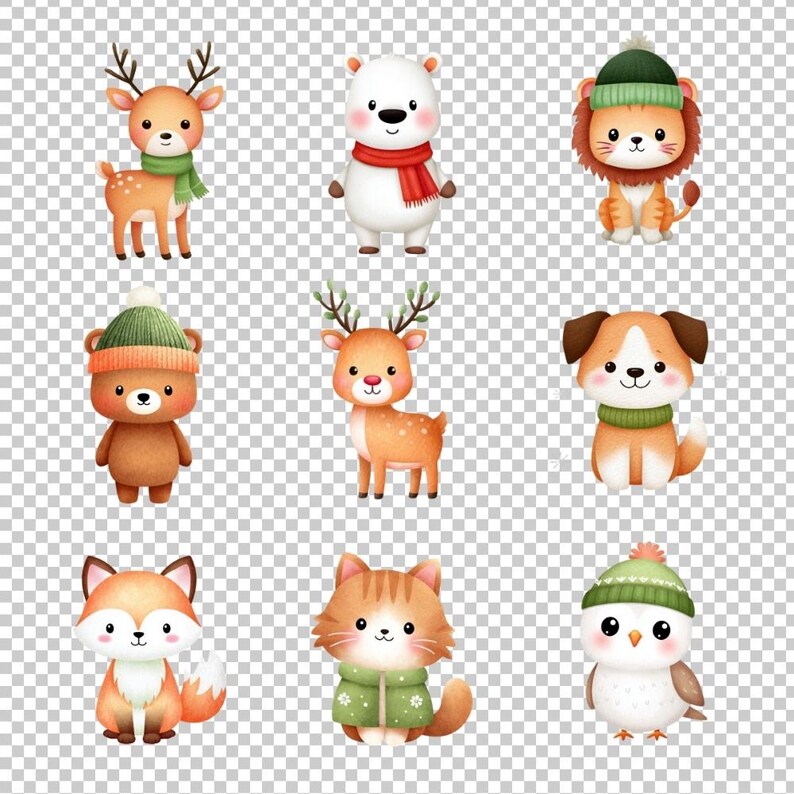 Cute Winter Animals Clipart | 63 PNG Illustrations (digital Download ...