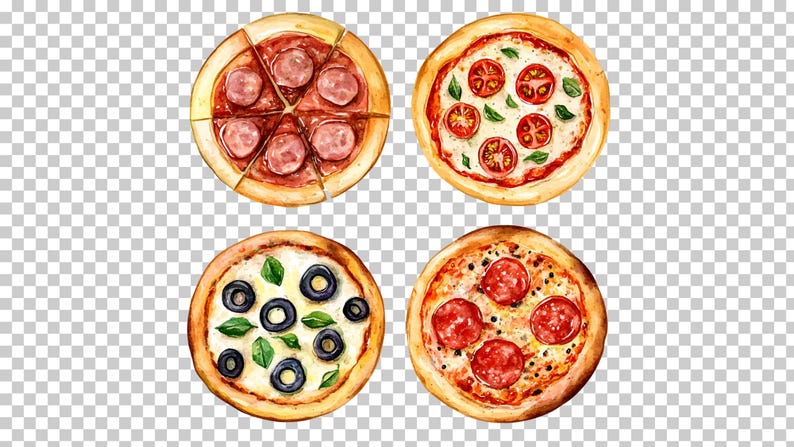 22 Watercolor Pizza PNG Clipart | Hand-painted Pizza Slices & Whole ...