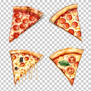22 Watercolor Pizza PNG Clipart | Hand-painted Pizza Slices & Whole ...