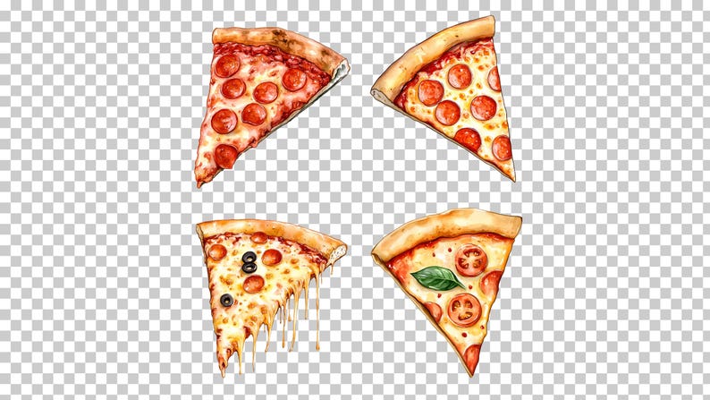 22 Watercolor Pizza PNG Clipart | Hand-painted Pizza Slices & Whole ...