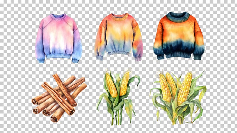 64 Watercolor Autumn Harvest PNG Clipart | Fall Fruits, Vegetables ...