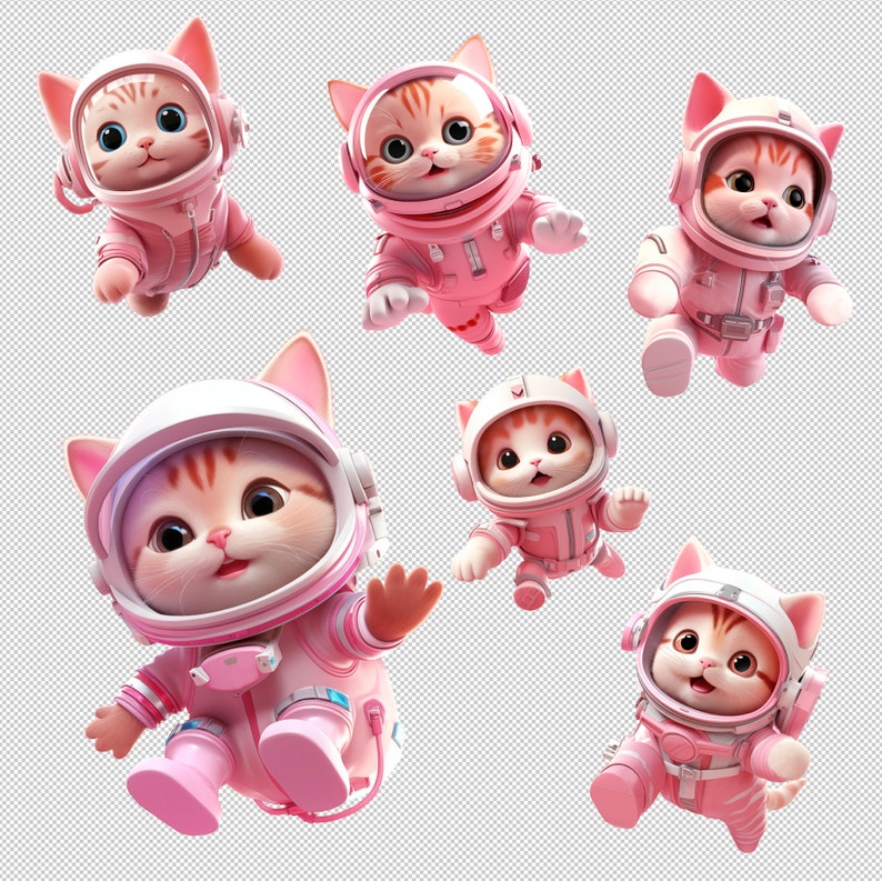 A Series of Cartoon Cats in Space Suits - Etsy