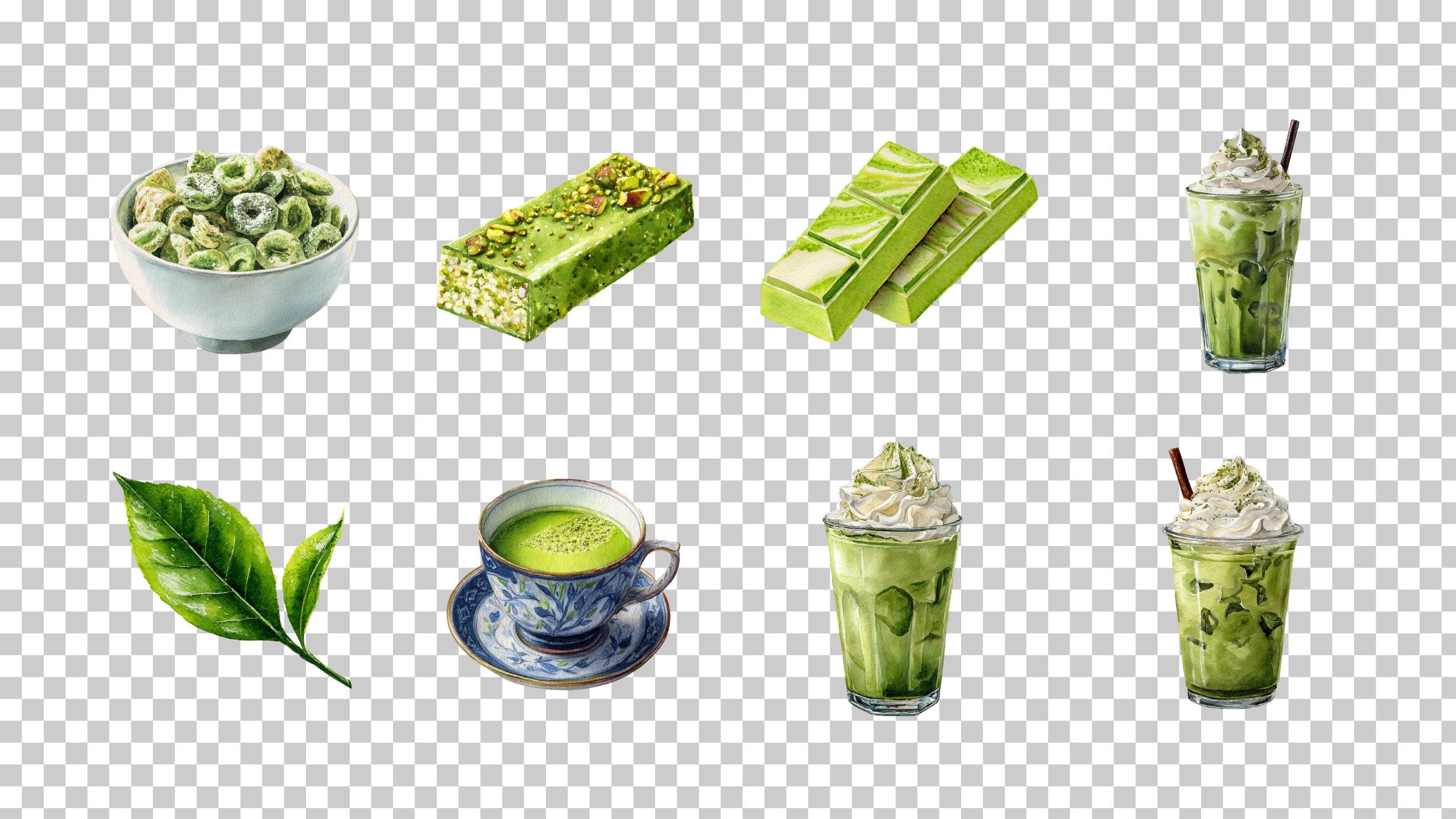 88 Matcha PNG Clipart Set | Transparent Green Tea Clipart, Matcha Latte ...
