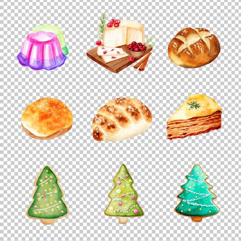63 Watercolor Christmas Foods PNG Transparent Background | Holiday ...