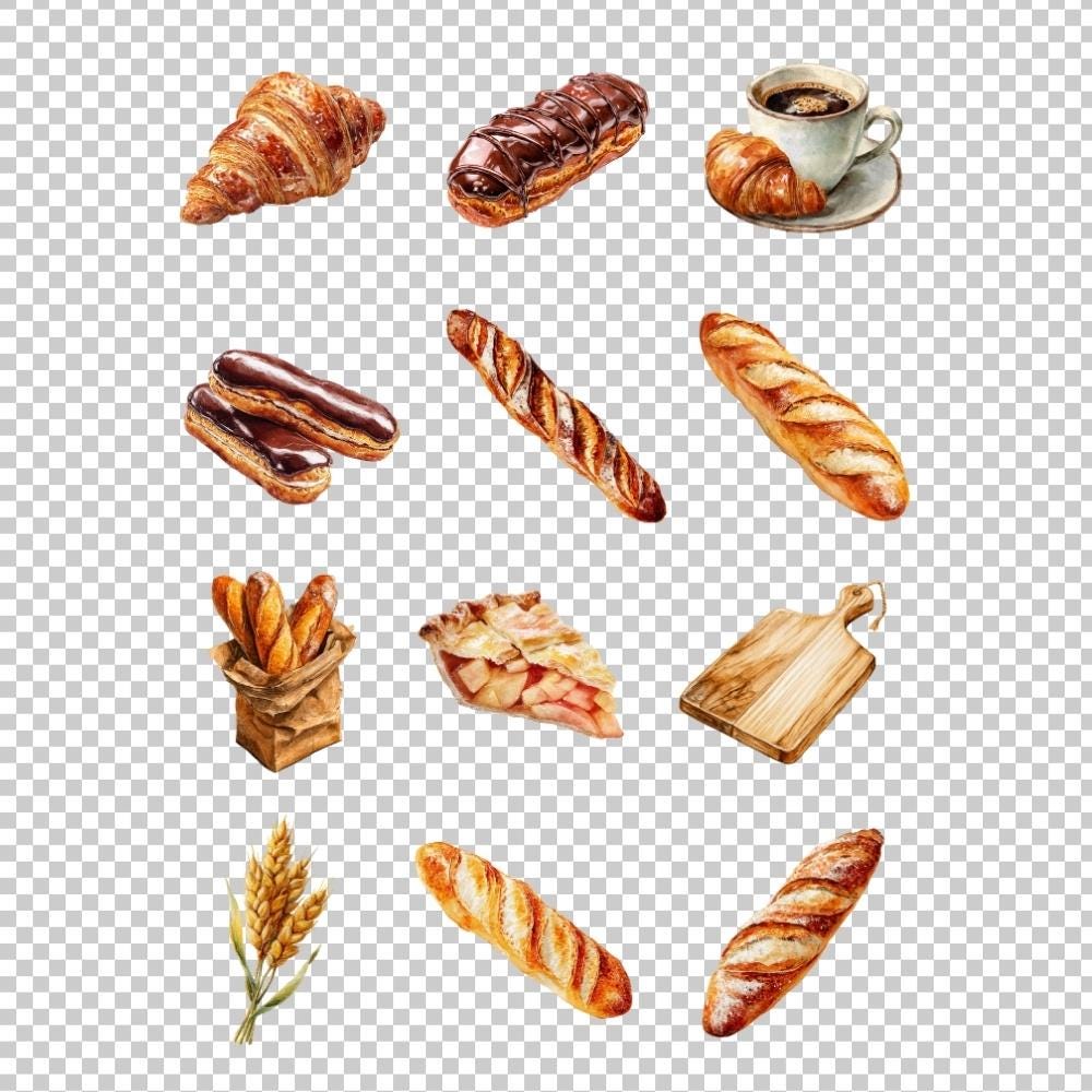 Watercolor Bread & Pastries Clipart Set | 103 PNG Graphics (digital ...