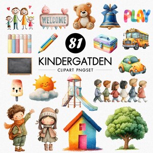 81 Kindergarten PNG Transparent Background | Watercolor School Bus ...