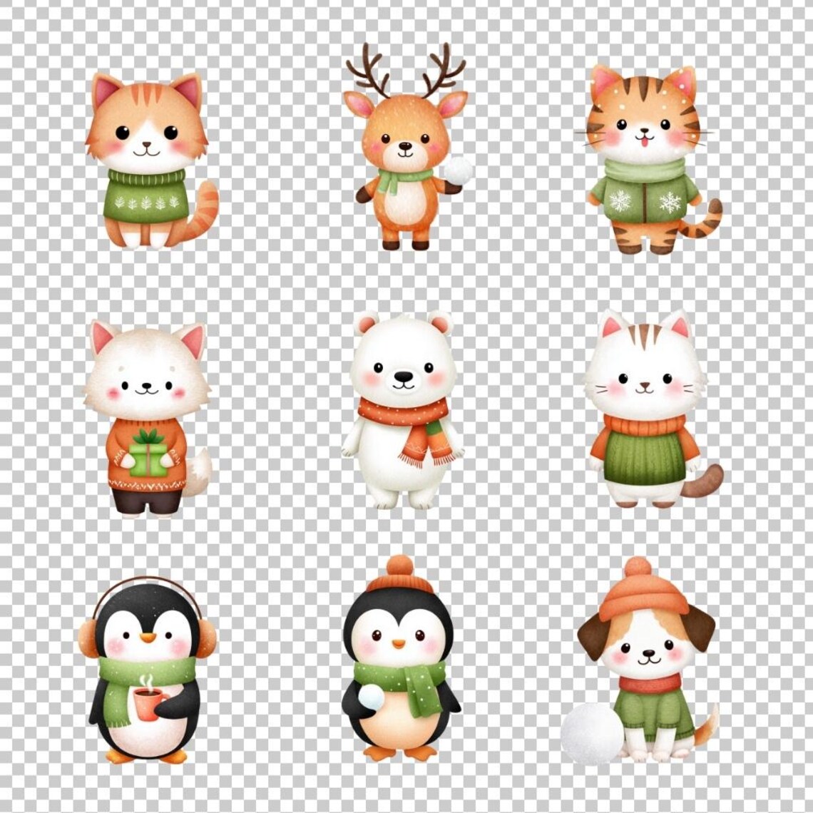 Cute Winter Animals Clipart | 63 PNG Illustrations (digital Download ...
