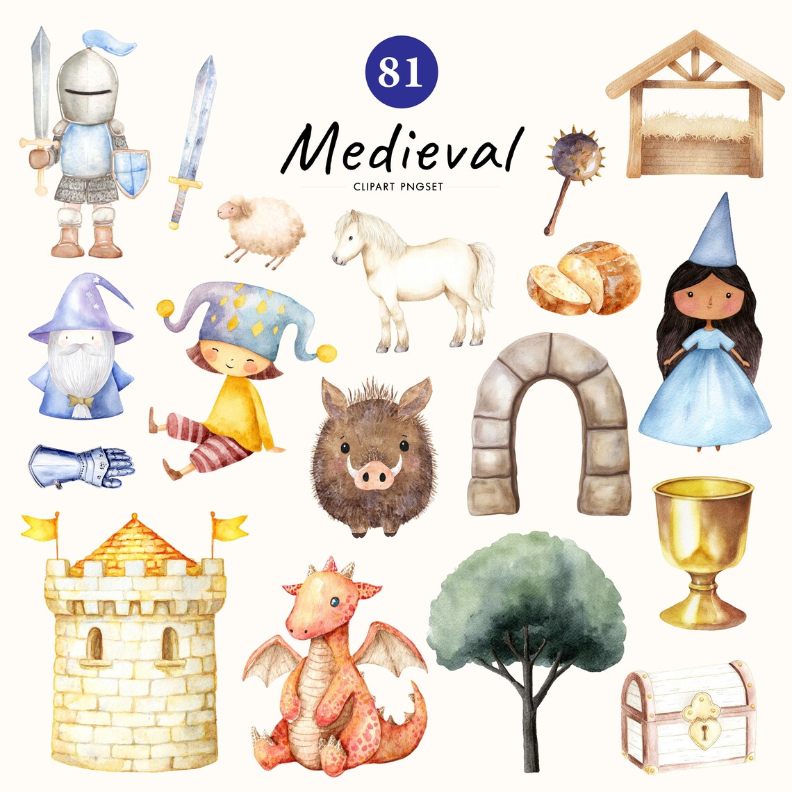81 Medieval Fantasy PNG Transparent Background | Watercolor Knight ...