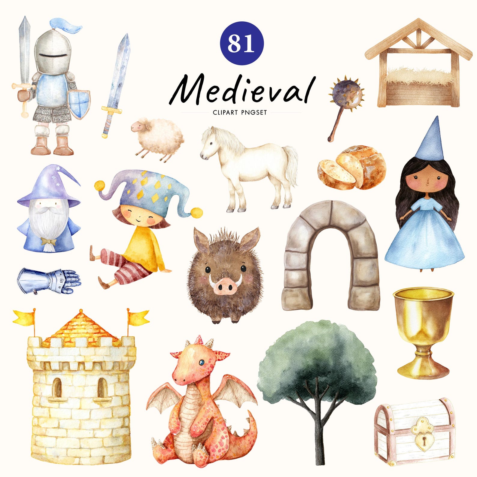 81 Medieval Fantasy PNG Transparent Background | Watercolor Knight ...