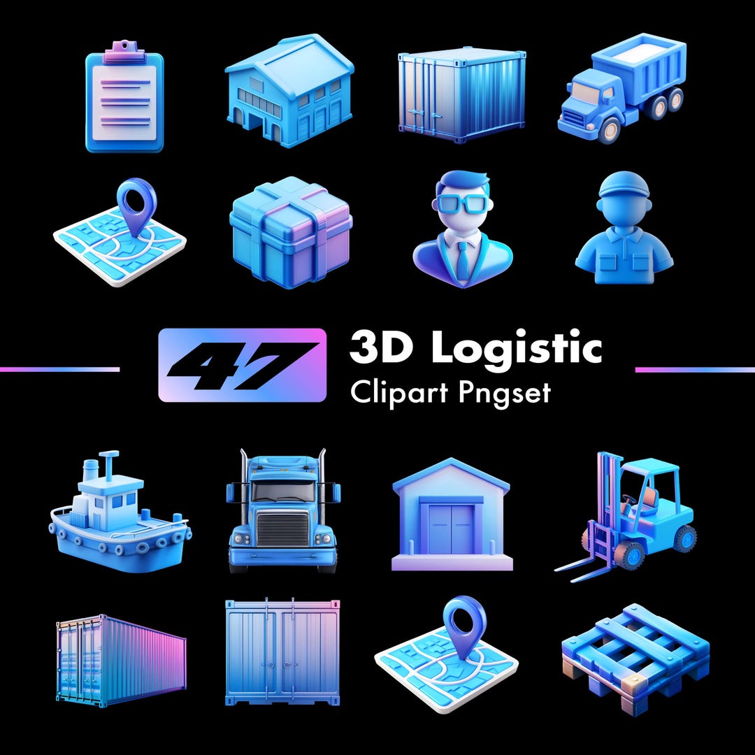3D Logistics Icon Set – 47 PNG Supply Chain Cliparts (digital Download ...