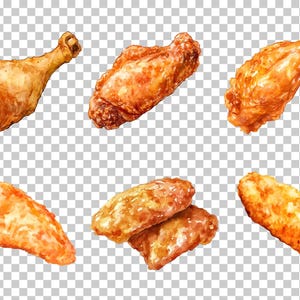 30 PNG Bundle Watercolor Fried Chicken | Hand-painted Wings, Drumsticks ...
