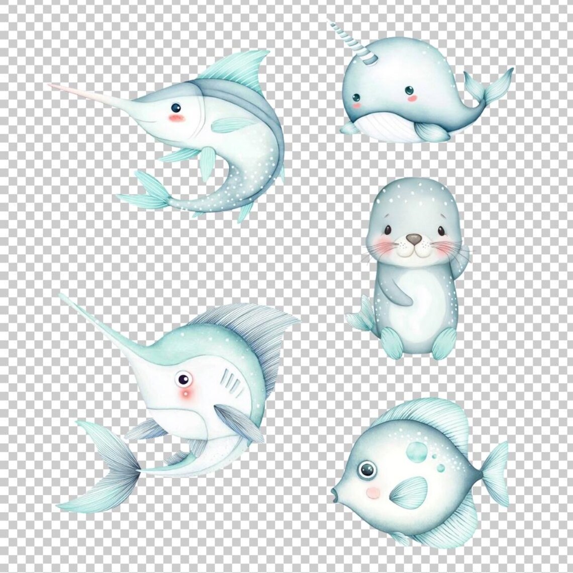Watercolor Ocean Animals Clipart | Under the Sea Nursery (PNG, Digital ...