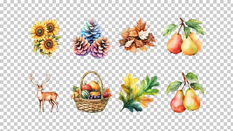 64 Autumn Harvest Watercolor Clipart | Fall PNG Bundle - Etsy
