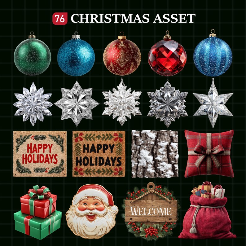 76 Christmas Asset PNG Transparent Background | Realistic Illustration ...
