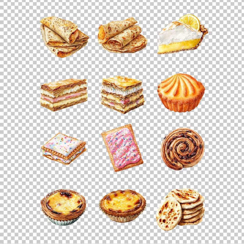Watercolor Bread & Pastries Clipart Set | 103 PNG Graphics (digital ...